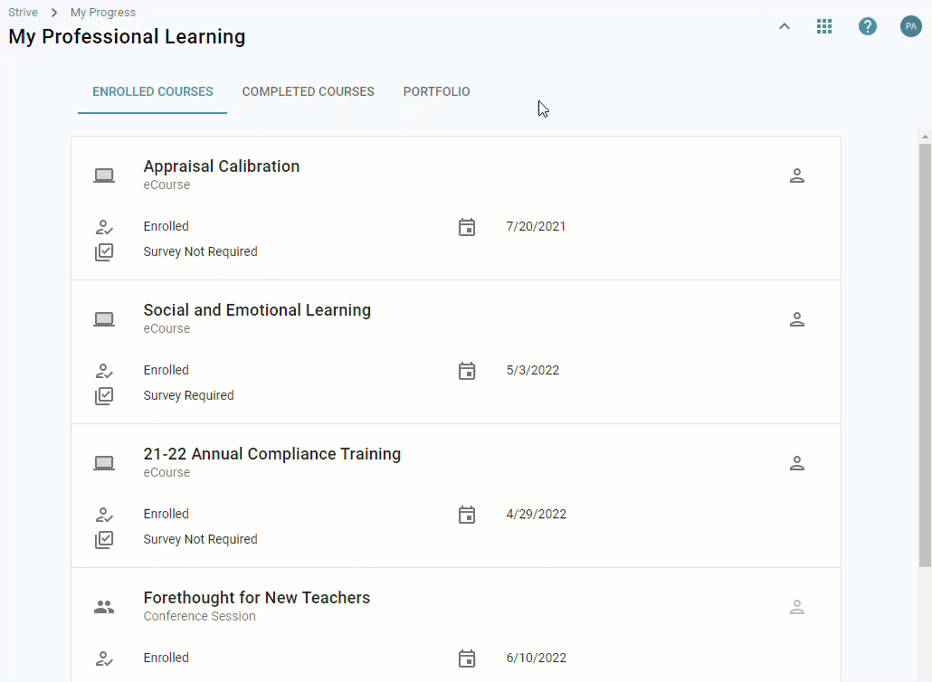 Viewing your Professional Learning Schedule